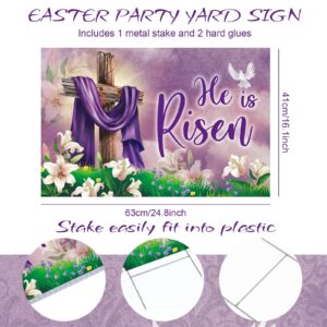 Easter Yard Sign with Metal Stakes Religious Waterproof Lawn Sign Christian Holiday Party Decorations Supplies Outdoor Decoration He Is Risen Party Yardy Sign Lawn Decorations for Garden Yard Props