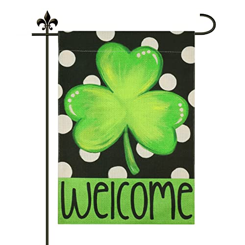 St Patricks Day Flag, 12×18 Inch Double-Sided St. Patrick's Day Garden Flag Clover Design Shamrock Flag Spring Decorations for St. Patrick's Day Holiday Outdoor Home