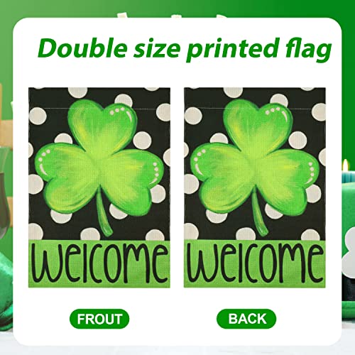 St Patricks Day Flag, 12×18 Inch Double-Sided St. Patrick's Day Garden Flag Clover Design Shamrock Flag Spring Decorations for St. Patrick's Day Holiday Outdoor Home