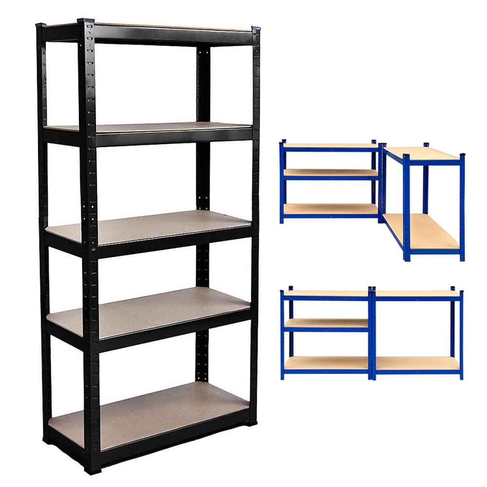 AUTOFU Heavy Duty Shelving Units 59x28x12inch(H*W*D) Garage Storage Shelves Metal Racking 5 Shelf for Cellar, Garage, Shed, Workshop, Kitchen, Commercial and Industrial - Black