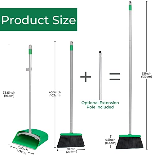 MAVRIZ Broom and Dustpan Set for Home with 52" Long Handle, Dustpan with Broom Combo for Living Room Bedroom Study Kitchen Office, Lobby Floor Dustpan Broom Set - Green