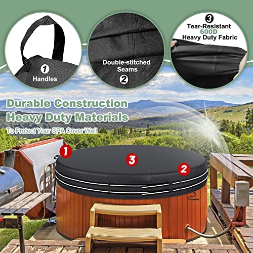 Round, Waterproof spa covers for Hot Tub, 600D Heavy Duty Replacement, Outdoor Patio hot tub cover Protector Cover, with Straps -Fit 80" D x 14" H