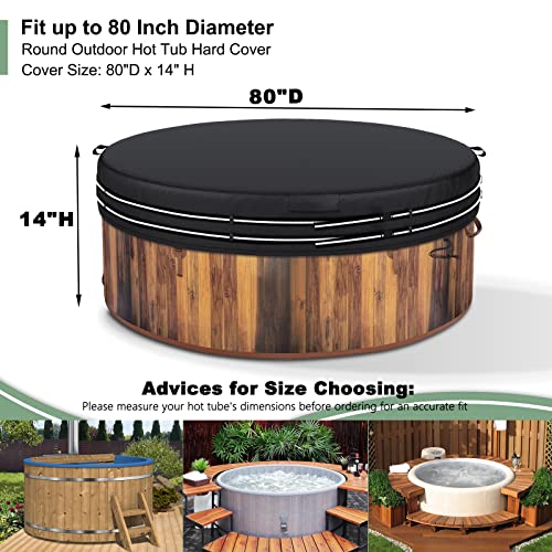 Round, Waterproof spa covers for Hot Tub, 600D Heavy Duty Replacement, Outdoor Patio hot tub cover Protector Cover, with Straps -Fit 80" D x 14" H