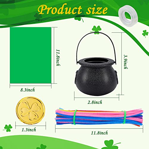 DIY Leprechaun Trap Kit for St. Patrick's Day, Including 50pcs Shamrock Glod Coins,100pcs Multi-Color Pipe Cleaners,2pcs Candy Cauldron Kettles,15Pcs Green Adhesive Paper