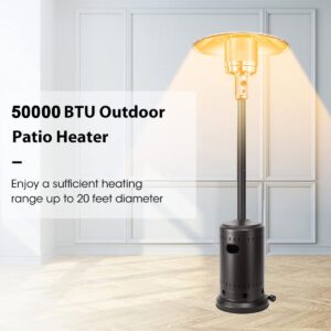 Patio Heater, 50,000 BTU Outdoor Patio Heater with Stainless Steel Burner, Wheels, Patio Heater for Home Use Commercial and Residential