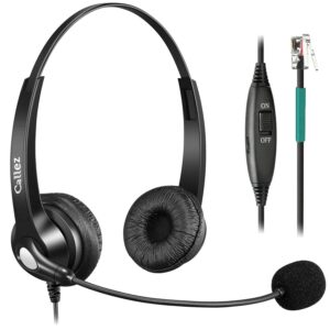 phone headset with microphone noise cancelling, call center telephone headset with rj9 jack, work for avaya 1408 9508 1416 shoretel 230 480 mitel 5220 polycom nec allworx zultys aastra landline phones