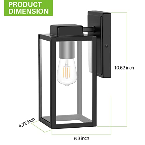 Outdoor Wall Lantern, Waterproof Exterior Wall Sconce Light Fixture, Anti-Rust Wall Mount Light with Clear Glass Shade, Matte Black Wall Lamp with E26 Socket for Porch, Front Door (Bulb Not Included)