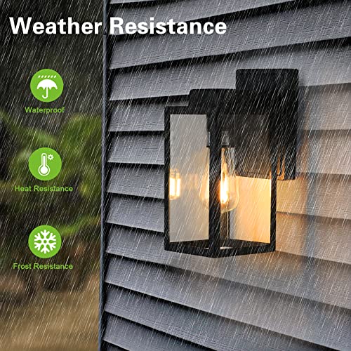 Outdoor Wall Lantern, Waterproof Exterior Wall Sconce Light Fixture, Anti-Rust Wall Mount Light with Clear Glass Shade, Matte Black Wall Lamp with E26 Socket for Porch, Front Door (Bulb Not Included)