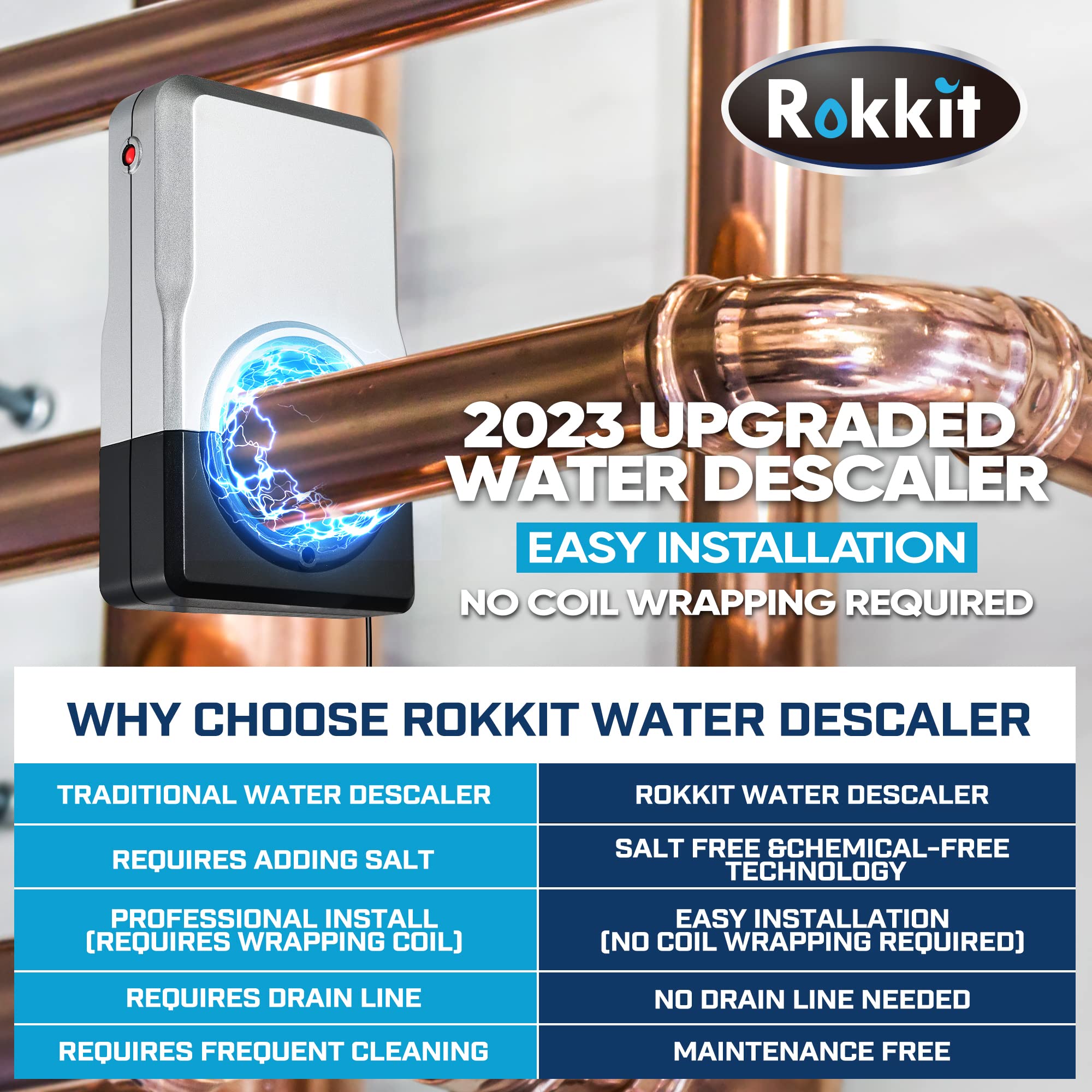 Water Softener, Water Descaler System Alternative Electronic Water Softener Salt Free Whole House RV Hard Water Conditioner Fits Pipes Up to 1.5" OD