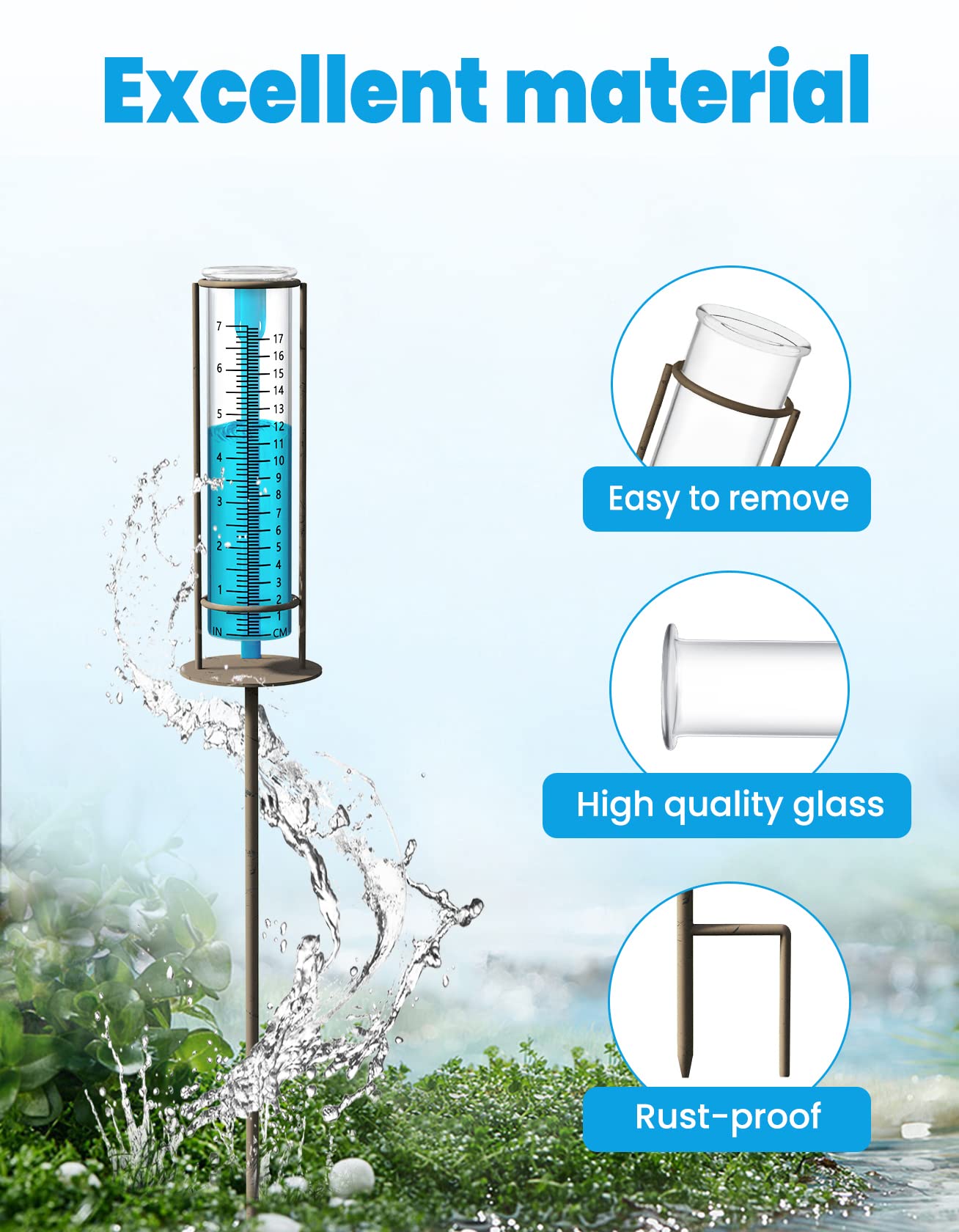 X-PREK New Upgrade Rain Gauge,Detachable Freeze Proof Glass Rain Guage Outdoor Decorative for Garden,Deck,Lawn,Landscape,Yard