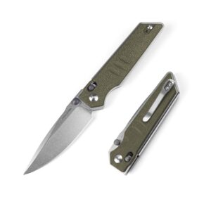 real steel sacra slide lock folding pocket knife - bohler k110 blade, micarta handle - camping, hiking, edc - men and women - satin/green"