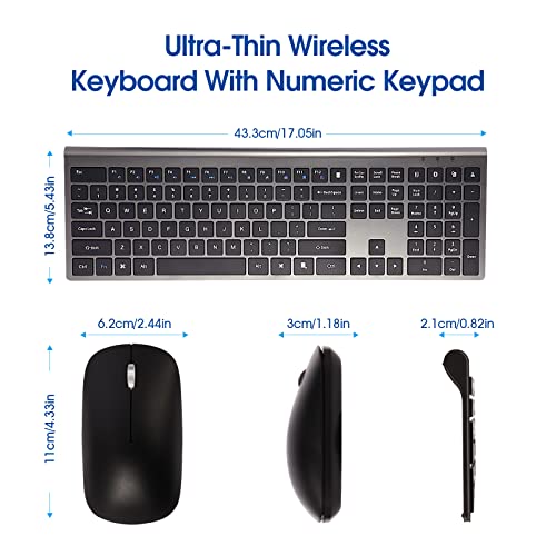 Wireless Keyboard and Mouse, 2.4GHz Cordless Quiet Slim Full Size Keyboard Mouse Combo with USB Receiver, Fn Lock, Ergonomic and Sleek Design, for Windows Computer Desktop PC Laptop -Black Gray