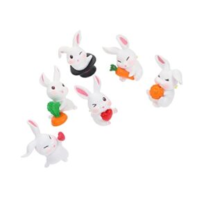 nolitoy 6pcs white rabbit doll ornament lucky statue easter rabbit cake cupcake toppers birthday easter miniature figurines chinese new year desk ornament bunny pvc child gift animal