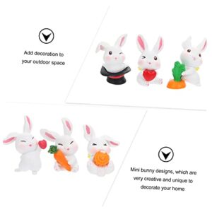 NOLITOY 6pcs White Rabbit Doll Ornament Lucky Statue Easter Rabbit Cake Cupcake Toppers Birthday Easter Miniature Figurines Chinese New Year Desk Ornament Bunny Pvc Child Gift Animal