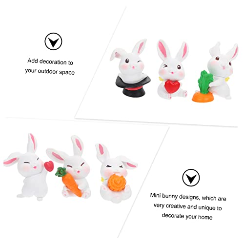 NOLITOY 6pcs White Rabbit Doll Ornament Lucky Statue Easter Rabbit Cake Cupcake Toppers Birthday Easter Miniature Figurines Chinese New Year Desk Ornament Bunny Pvc Child Gift Animal