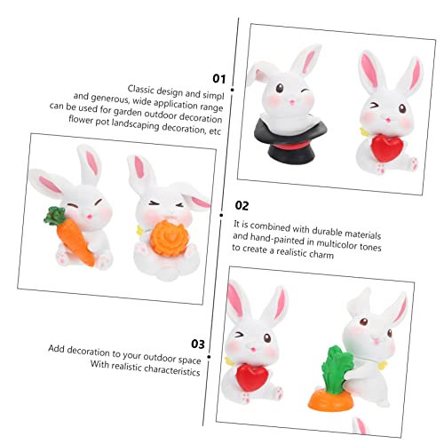 NOLITOY 6pcs White Rabbit Doll Ornament Lucky Statue Easter Rabbit Cake Cupcake Toppers Birthday Easter Miniature Figurines Chinese New Year Desk Ornament Bunny Pvc Child Gift Animal