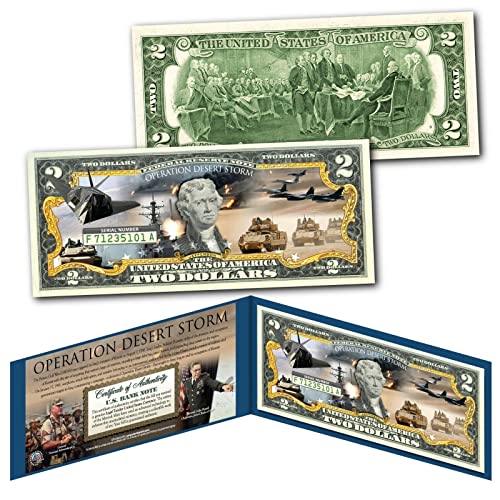 Operation Desert Storm Shield The Persian Gulf War Uncirculated Two Dollar Bill Special Edition Collectible Display Holder and Certificate