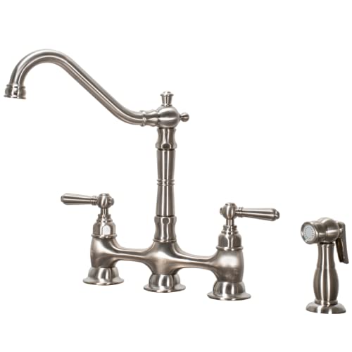 EZ-FLO Canterbury Bridge Kitchen Faucet with 2 Handles and Side Sprayer, 4 Hole Function, Brushed Nickel, 10652