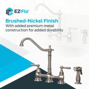 EZ-FLO Canterbury Bridge Kitchen Faucet with 2 Handles and Side Sprayer, 4 Hole Function, Brushed Nickel, 10652