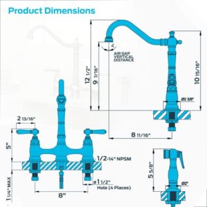 EZ-FLO Canterbury Bridge Kitchen Faucet with 2 Handles and Side Sprayer, 4 Hole Function, Brushed Nickel, 10652