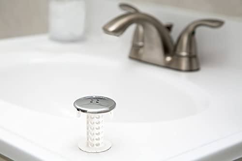 SinkShroom Revolutionary Bathroom Sink Drain Protector Hair Catcher, Strainer, Snare, White Chrome with Stopper