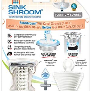 SinkShroom Revolutionary Bathroom Sink Drain Protector Hair Catcher, Strainer, Snare, White Chrome with Stopper