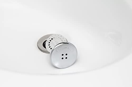 SinkShroom Revolutionary Bathroom Sink Drain Protector Hair Catcher, Strainer, Snare, White Chrome with Stopper