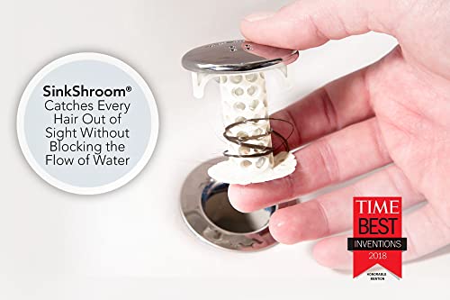 SinkShroom Revolutionary Bathroom Sink Drain Protector Hair Catcher, Strainer, Snare, White Chrome with Stopper