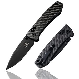 freetiger edc knife for men - folding pocket knife d2 steel black titanium plating, carbon fiber handle, secure lock design for survival camping, gifts for men