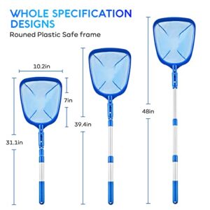 Pool Skimmer - Pool Net with 3 Section Pole, 10.2" x 48", Pool Skimmer Net with Fine Mesh Net, Telescopic Aluminum Pole, Plastic Frame, Ultra-fine Pool Skimmer for Ponds, Fish Tank, Hot Tub