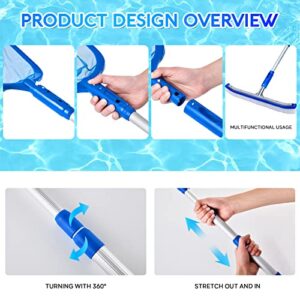 Pool Skimmer - Pool Net with 3 Section Pole, 10.2" x 48", Pool Skimmer Net with Fine Mesh Net, Telescopic Aluminum Pole, Plastic Frame, Ultra-fine Pool Skimmer for Ponds, Fish Tank, Hot Tub