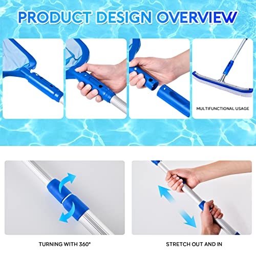 Pool Skimmer - Pool Net with 3 Section Pole, 10.2" x 48", Pool Skimmer Net with Fine Mesh Net, Telescopic Aluminum Pole, Plastic Frame, Ultra-fine Pool Skimmer for Ponds, Fish Tank, Hot Tub