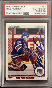 mike richter signed 1990 upper deck #32 rookie card ny rangers psa/dna auto 10 - hockey slabbed autographed rookie cards