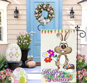 easter bunny garden flag,burlap welcome garden flag,cute rabbit yard flag outdoor decor banner 12.5 x 18 inch (colorful bunny garden flags)