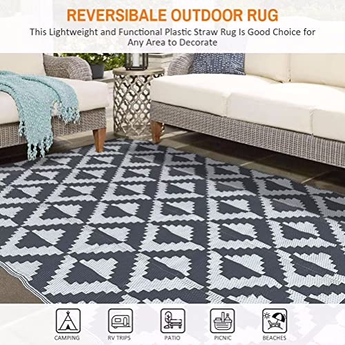 Outdoor Rugs for Patio Clearance - 5'x8' Waterproof Reversible Indoor Outdoor Rug Carpet, Portable Plastic Straw Rug for RV Camping, Picnic, Beach, Porch, Deck(Rug002#,Gray)