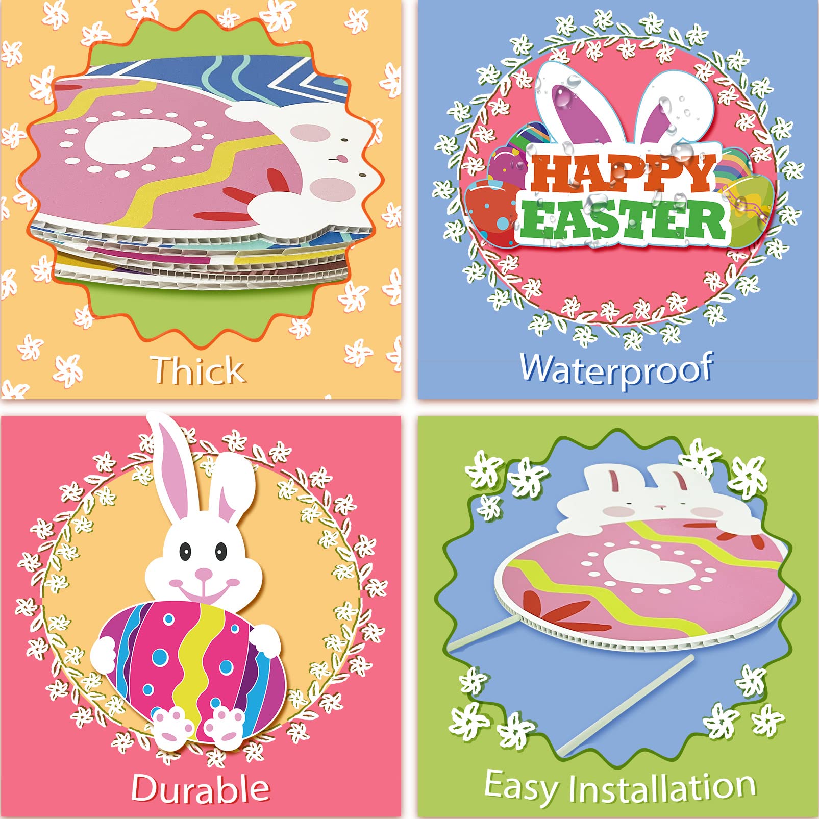 9PCS Easter Yard Signs Decorations Outdoor Waterproof Happy Easter Baskets Eggs Bunny Yard Stakes Sign Easter Lawn Yard Decorations for Hunt Game Party Supplies Decor, Easter Props