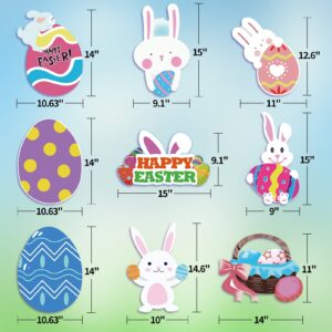 9PCS Easter Yard Signs Decorations Outdoor Waterproof Happy Easter Baskets Eggs Bunny Yard Stakes Sign Easter Lawn Yard Decorations for Hunt Game Party Supplies Decor, Easter Props