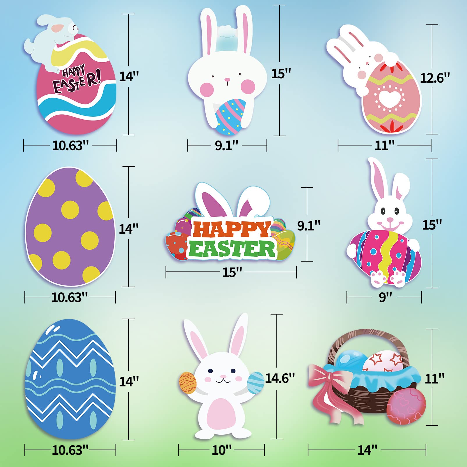 9PCS Easter Yard Signs Decorations Outdoor Waterproof Happy Easter Baskets Eggs Bunny Yard Stakes Sign Easter Lawn Yard Decorations for Hunt Game Party Supplies Decor, Easter Props