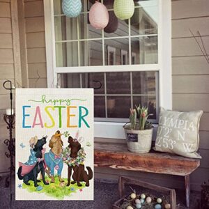 CROWNED BEAUTY Happy Easter Dogs Garden Flag 12x18 Inch Double Sided for Outside Small Burlap Floral Eggs Yard Holiday Decoration CF740-12