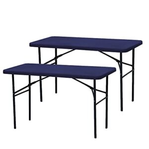 newisher 2 pack fitted tablecloth rectangle 4ft elastic edge spandex table top cover for picnic outdoor camping park patio navy 23 x 48 inch