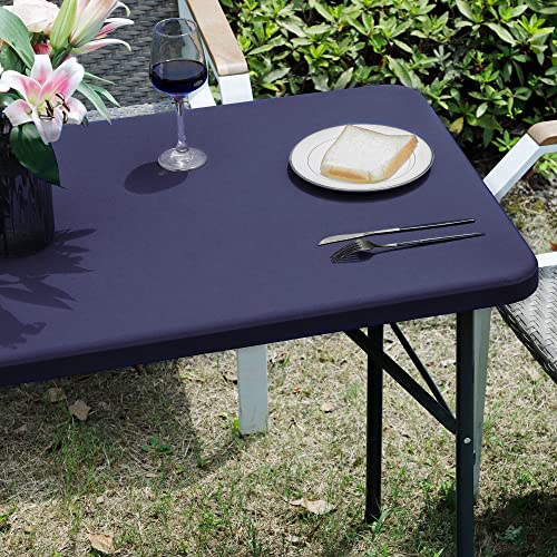 NEWISHER 2 Pack Fitted Tablecloth Rectangle 4ft Elastic Edge Spandex Table Top Cover for Picnic Outdoor Camping Park Patio Navy 23 x 48 inch