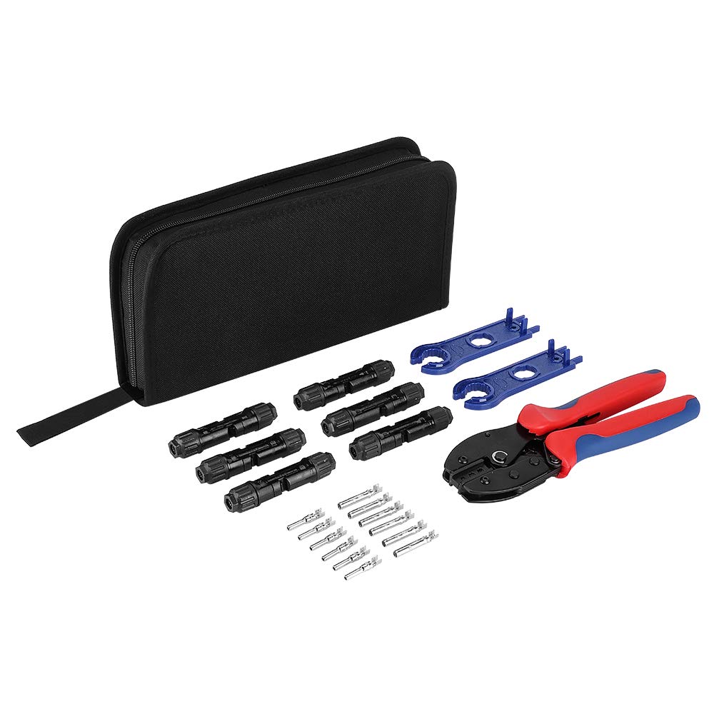 Bundle of BougeRV Solar Crimper Tool Kit and 10 Feet 12AWG Solar Extension Cable, with 1PCS Solar Crimper, 6Pairs Solar connectors and 1Pair Solar Connector Spanner Wrench, 10FT Red + 10FT Black Wire