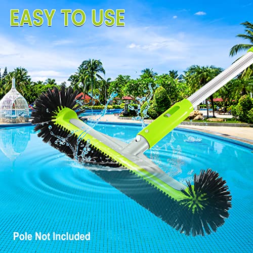 Swimming Pool Wall & Tile Brush, with Round Ends,17.5" Heavy Duty Aluminum Back Head for Cleans Walls, Tiles & Floors, 7 Rows Premium Nylon Bristles with EZ Clips (Green Black)