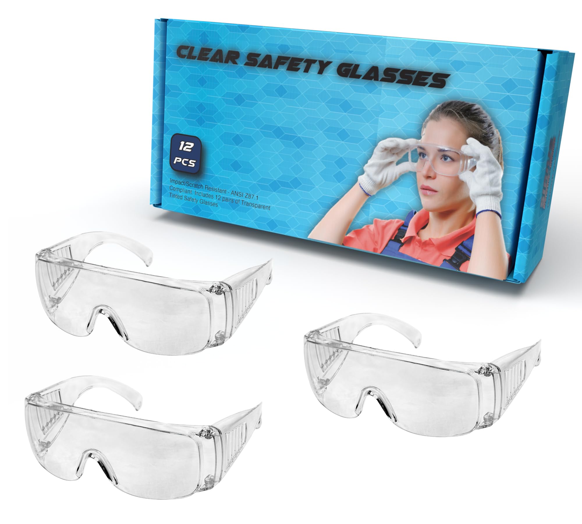 3 Pack | OTG Safety Glasses | Over Eyeglasses | Anti-Fog & Scratch Resistant | Impact & Scratch Resistant