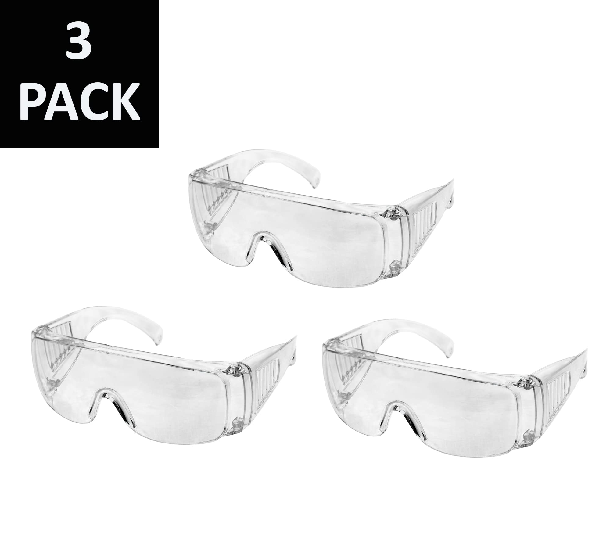 3 Pack | OTG Safety Glasses | Over Eyeglasses | Anti-Fog & Scratch Resistant | Impact & Scratch Resistant