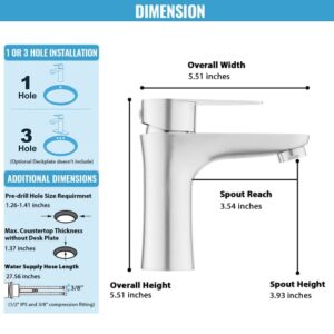 Single Handle Bathroom Faucet, Brushed Nickel Stainless Steel Bathroom Sink Faucet, Commercial Bathroom Faucets,1 Hole Deck Mount RV Mixer Tap Lavatory Vanity Sink Faucet with Supply Lines KMBF008L-1