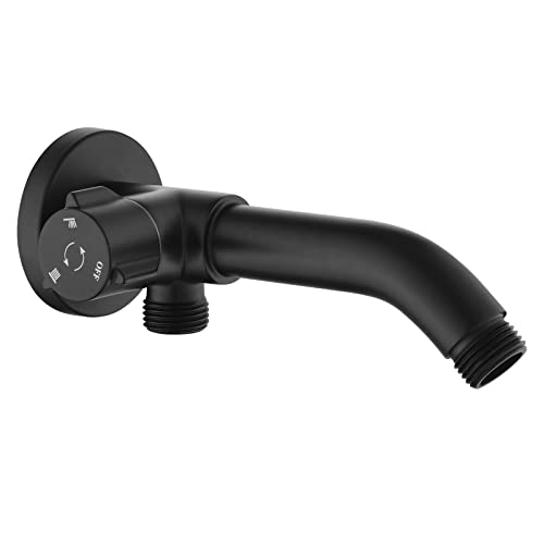 Matte Black Shower Arm with Diverter, KPSKQDZ 6 Inch 2-way All Solid Brass Shower Arm Diverter Valve for Handheld and Fixed Shower Head