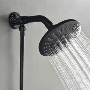 Matte Black Shower Arm with Diverter, KPSKQDZ 6 Inch 2-way All Solid Brass Shower Arm Diverter Valve for Handheld and Fixed Shower Head