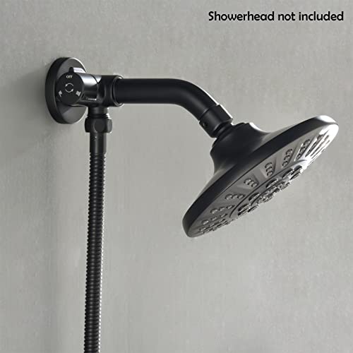 Matte Black Shower Arm with Diverter, KPSKQDZ 6 Inch 2-way All Solid Brass Shower Arm Diverter Valve for Handheld and Fixed Shower Head