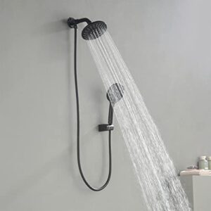 Matte Black Shower Arm with Diverter, KPSKQDZ 6 Inch 2-way All Solid Brass Shower Arm Diverter Valve for Handheld and Fixed Shower Head